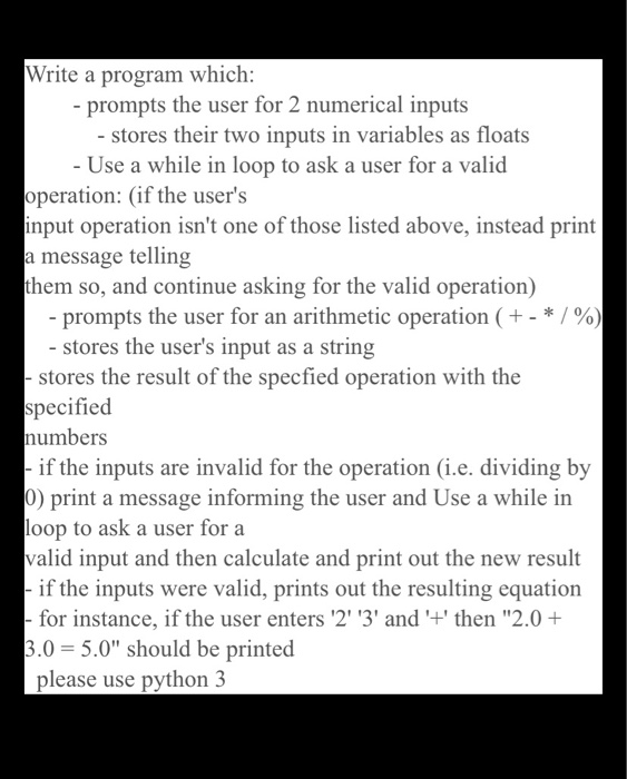 Solved Write a program which: - prompts the user for 2 | Chegg.com