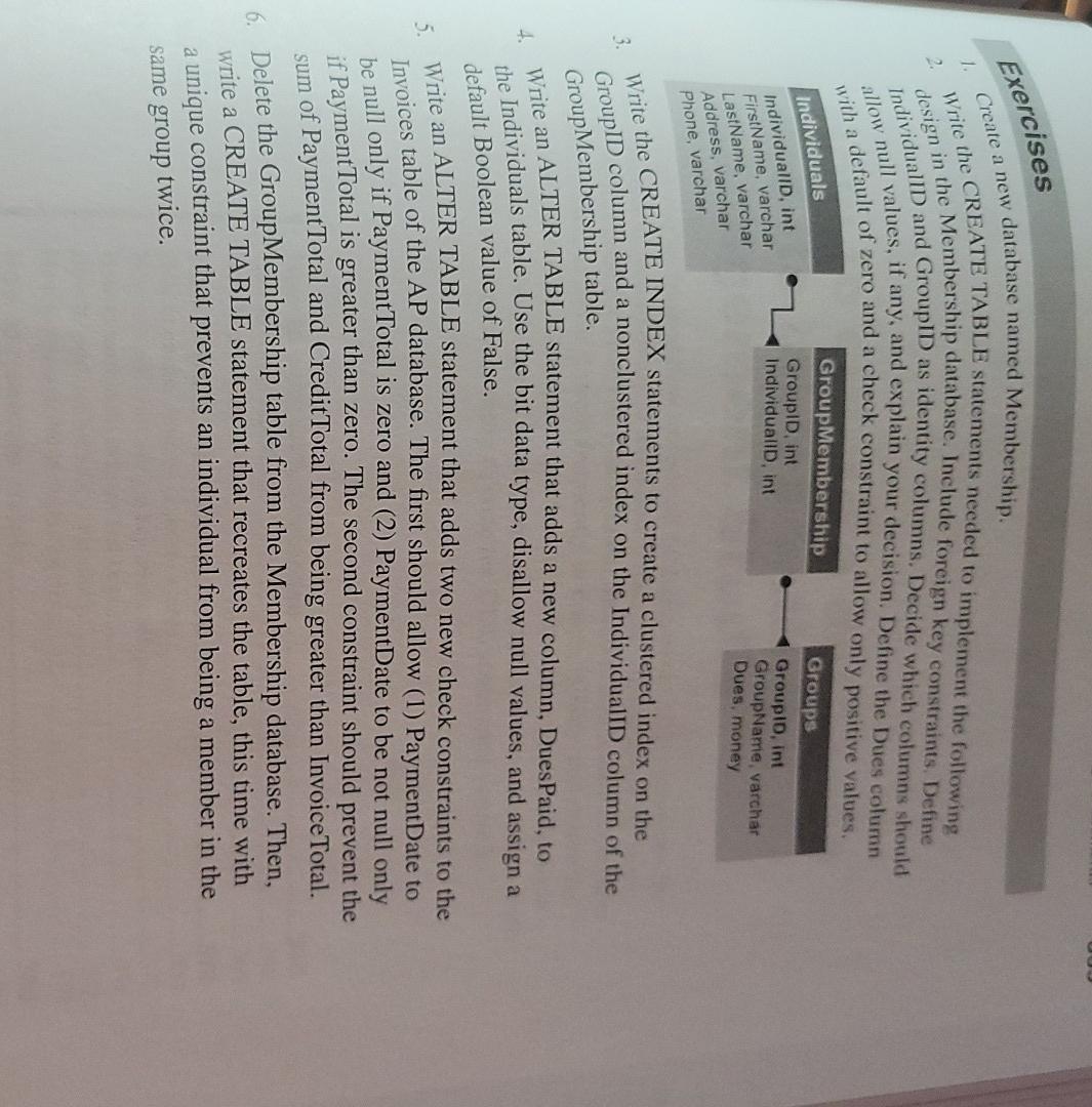 Solved Exercises Create a new database named Membership 2 | Chegg.com