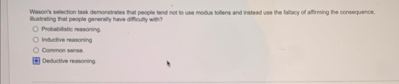 Solved Wason's selection task demonstrates that people tend | Chegg.com