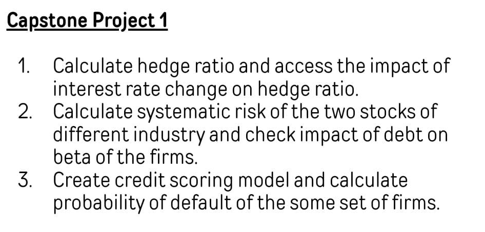 Solved Capstone Project 1Calculate hedge ratio and access | Chegg.com