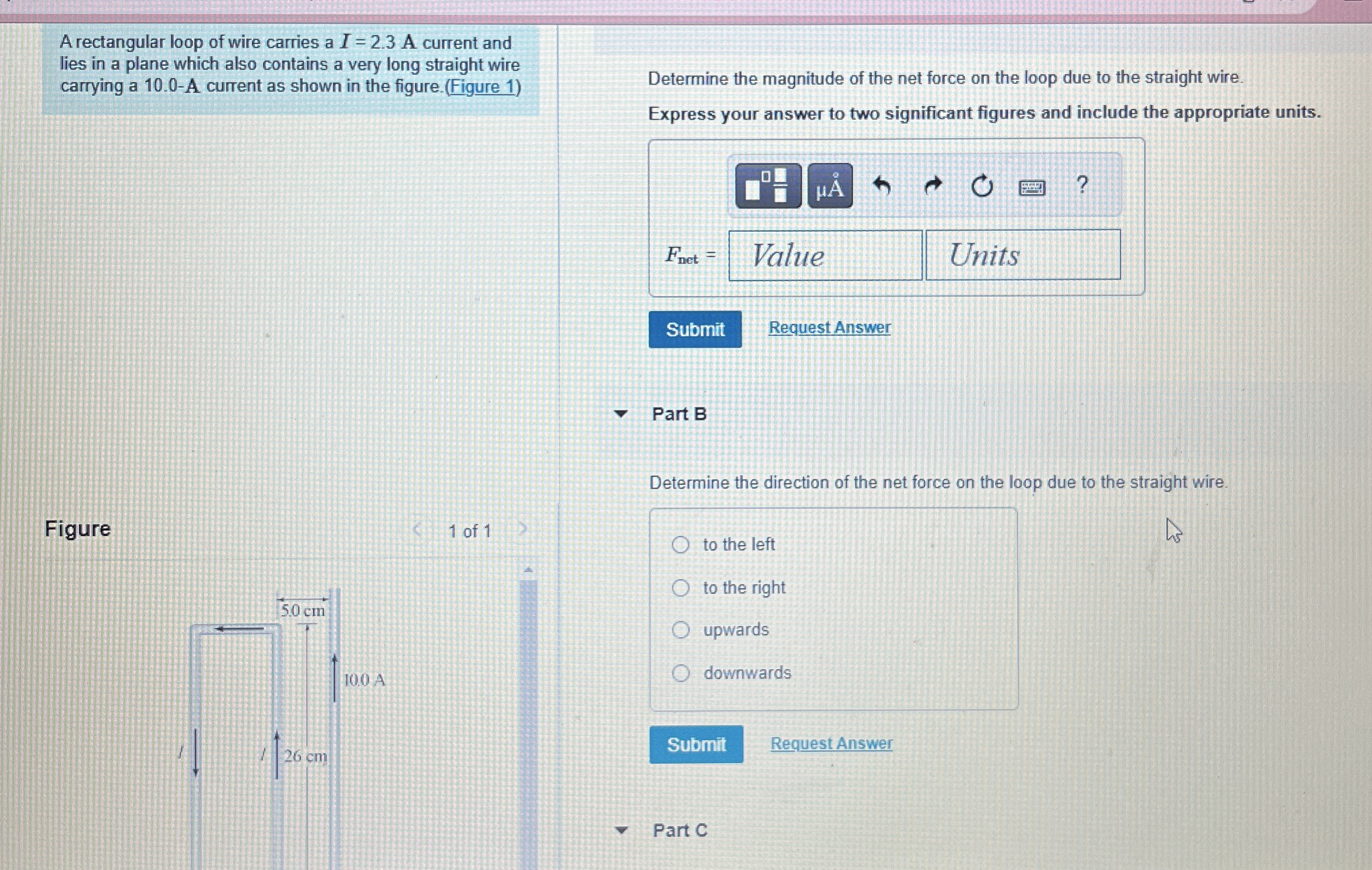 Solved A rectangular loop of wire carries a I=2.3 ﻿A current | Chegg.com