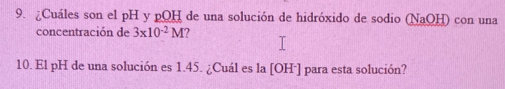 Solved ¿Cuáles son el pH ﻿y pOH de una solución de hidróxido | Chegg.com