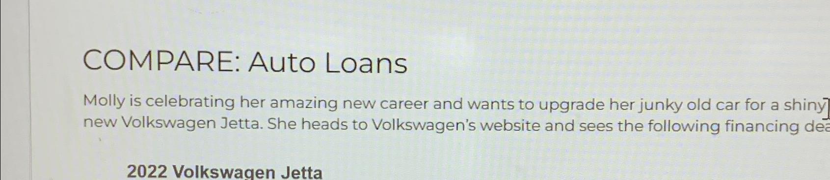 Solved COMPARE: Auto LoansMolly is celebrating her amazing | Chegg.com