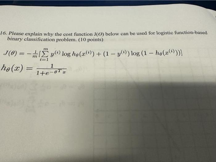 Solved 16 Please Explain Why The Cost Function J Θ Below
