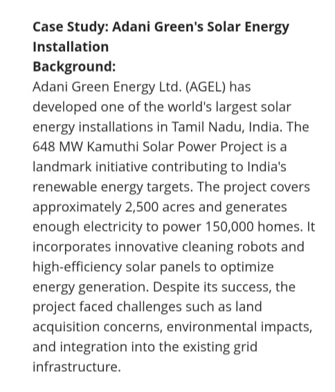 Solved Case Study: Adani Green's Solar Energy Installation | Chegg.com