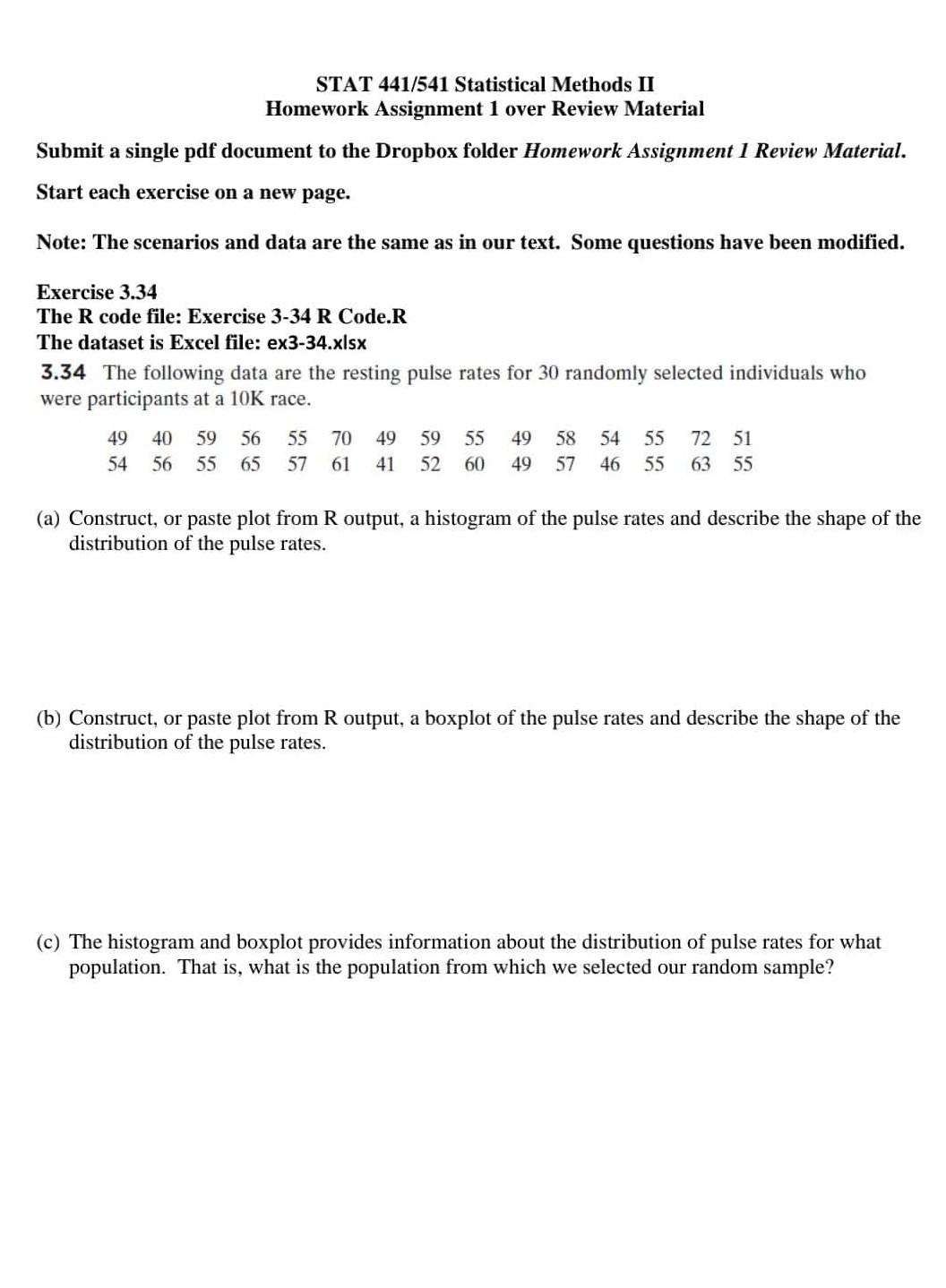Solved STAT 441/541 Statistical Methods II Homework | Chegg.com