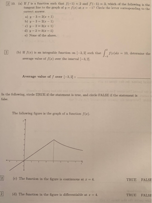 Solved 10. (a) Iff is a function such that f(-1) = 2 and | Chegg.com
