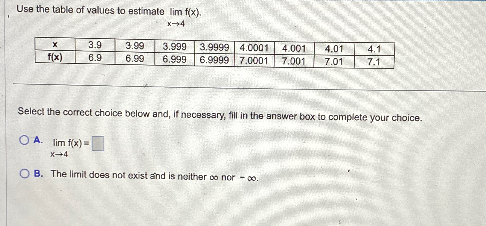Solved Use the table of values to estimate | Chegg.com