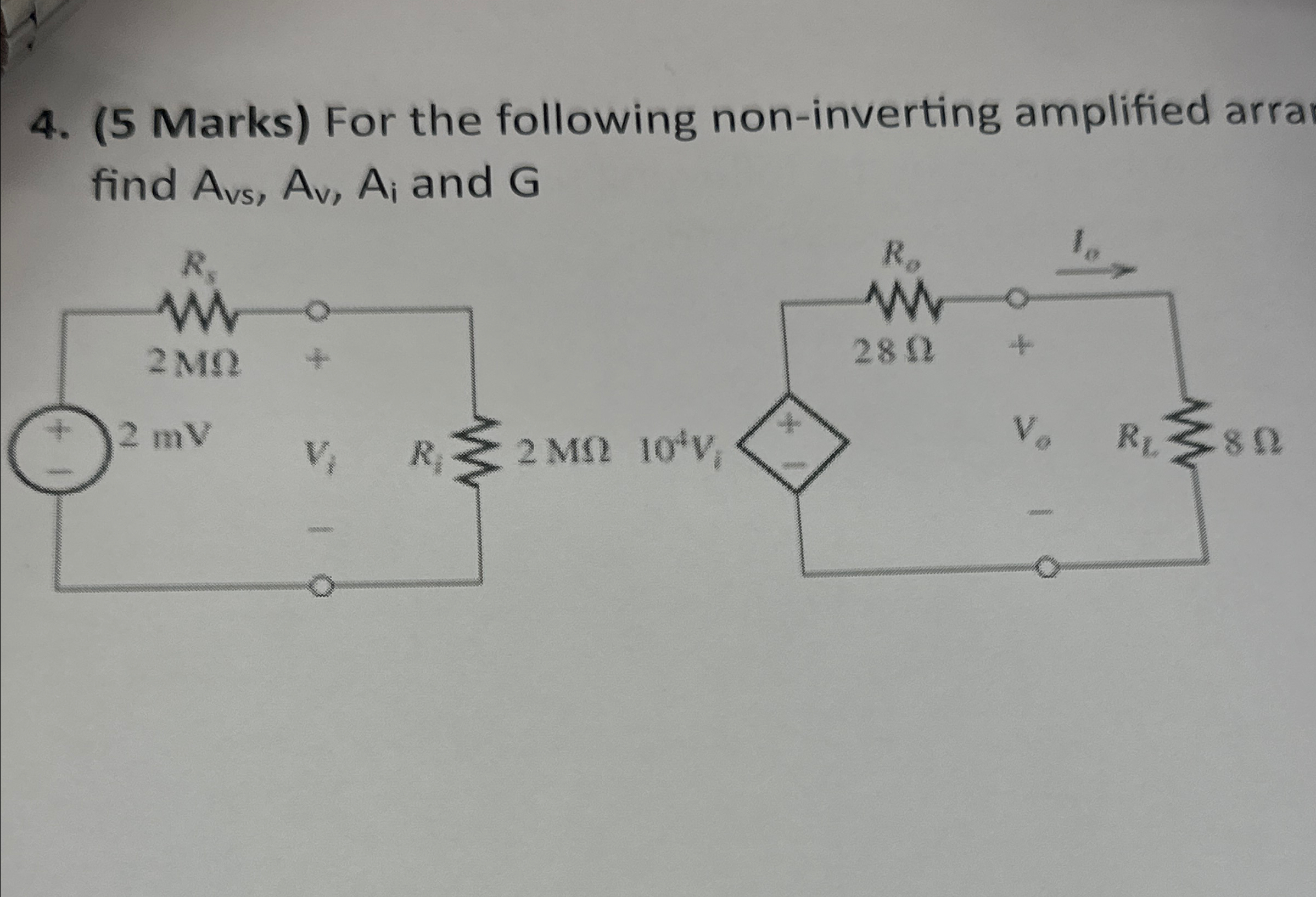 Solved (5 ﻿Marks) ﻿For the following non-inverting amplified | Chegg.com