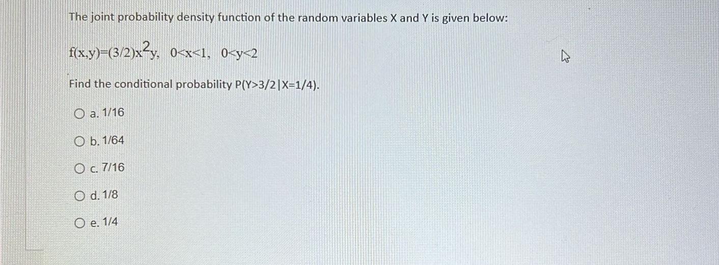 Solved The joint probability density function of the random | Chegg.com