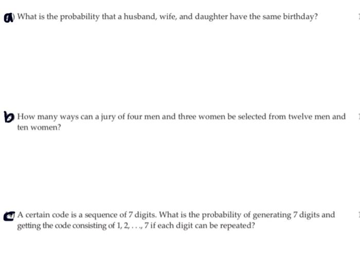 Solved a What is the probability that a husband, wife, and | Chegg.com