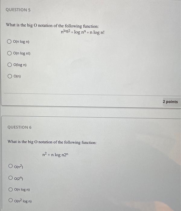 Solved What is the big O notation of the following function: | Chegg.com