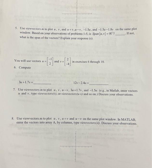 Solved 5. Use viewvectors. m to plot u,v, and u+v,u−v,−1.5u, | Chegg.com