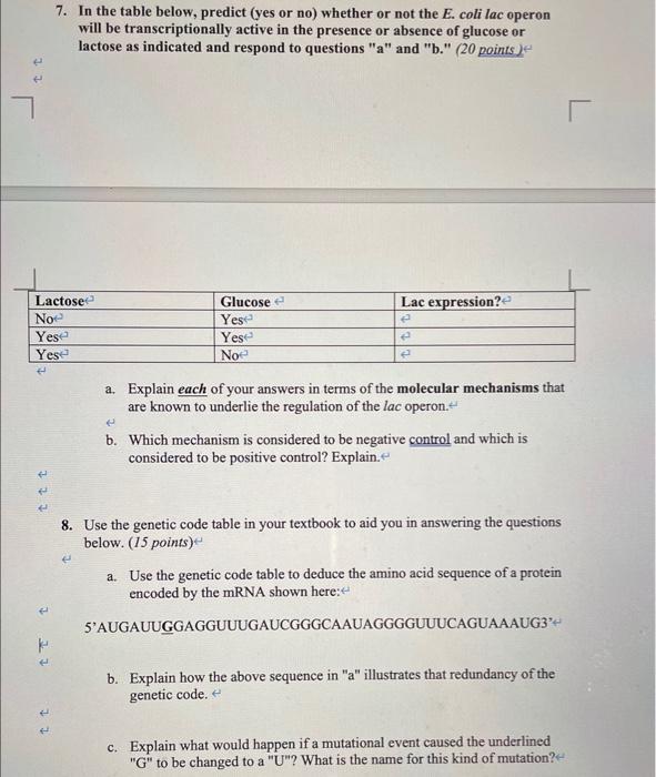 Solved 7. In the table below, predict (yes or no) whether or | Chegg.com