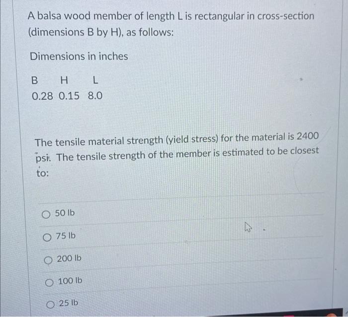 Solved A balsa wood member of length L is rectangular in | Chegg.com