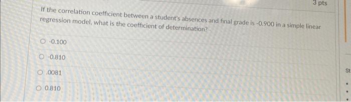 Solved If the correlation coefficient between a student's | Chegg.com