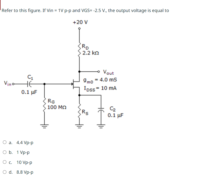 Solved Refer to this figure. If Vin =1V ﻿p-p and VGS=-2.5V., | Chegg.com