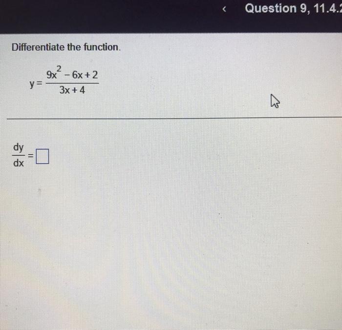 Solved Differentiate the function. y=85x3−9x34 | Chegg.com
