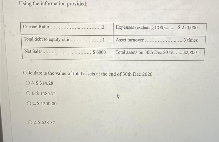 Solved Using the information provided; Calculate is the | Chegg.com