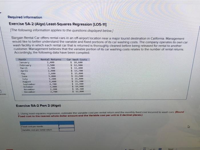 Solved Required information Exercise 5A-2 (Algo) | Chegg.com