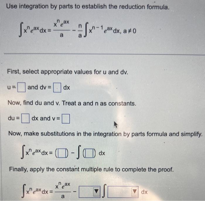 Solved Use integration by parts to establish the reduction | Chegg.com