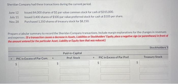 Solved Sheridan Company had these transactions during the | Chegg.com