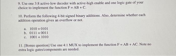 Solved 9. Use one 3:8 active-low decoder with active-high | Chegg.com
