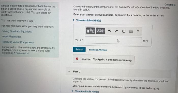 Solved Constants Calculate the horizontal component of the | Chegg.com