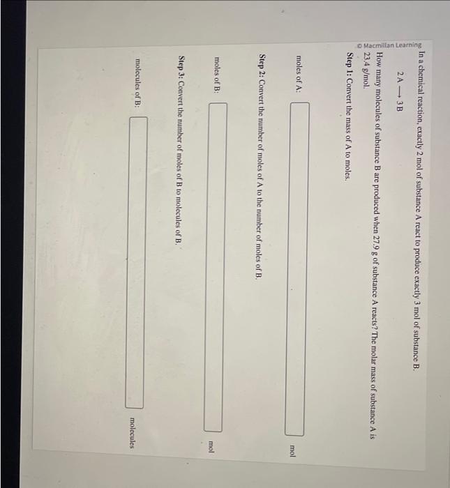Solved In a chemical reaction, exactly 2 mol of substance A | Chegg.com