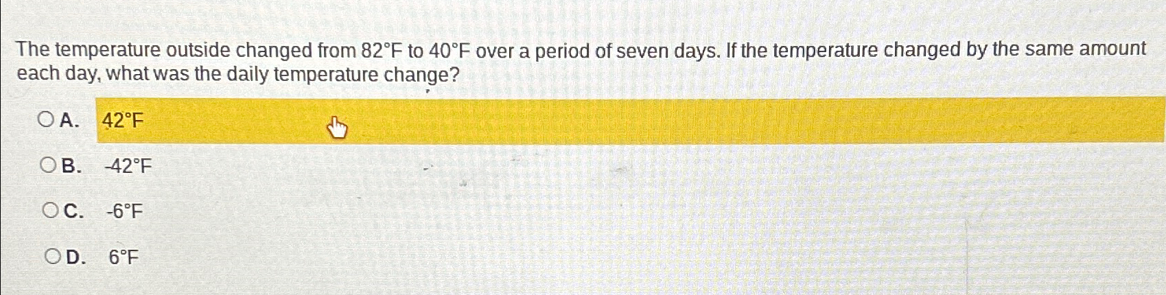 The temperature outside changed from 82°F ﻿to 40°F | Chegg.com