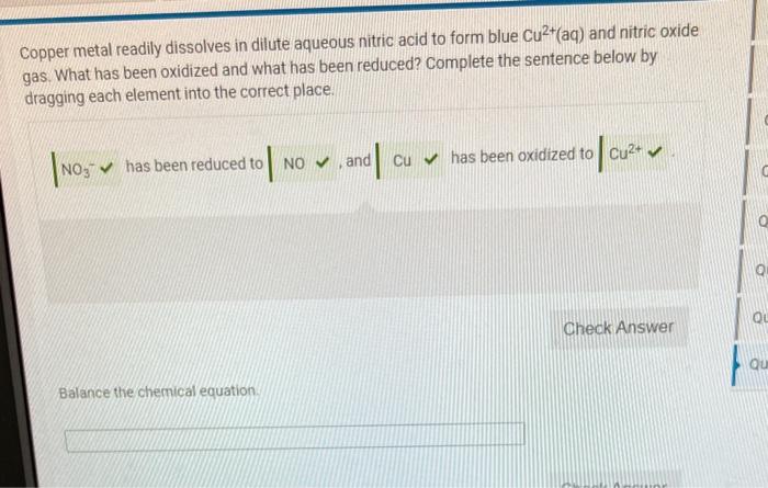 Solved Copper metal readily dissolves in dilute aqueous | Chegg.com