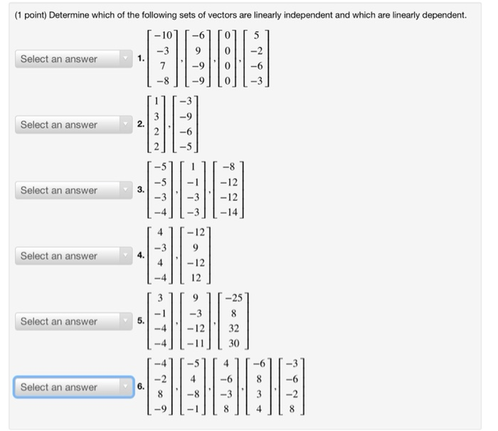 Solved (1 point) Determine which of the following sets of | Chegg.com