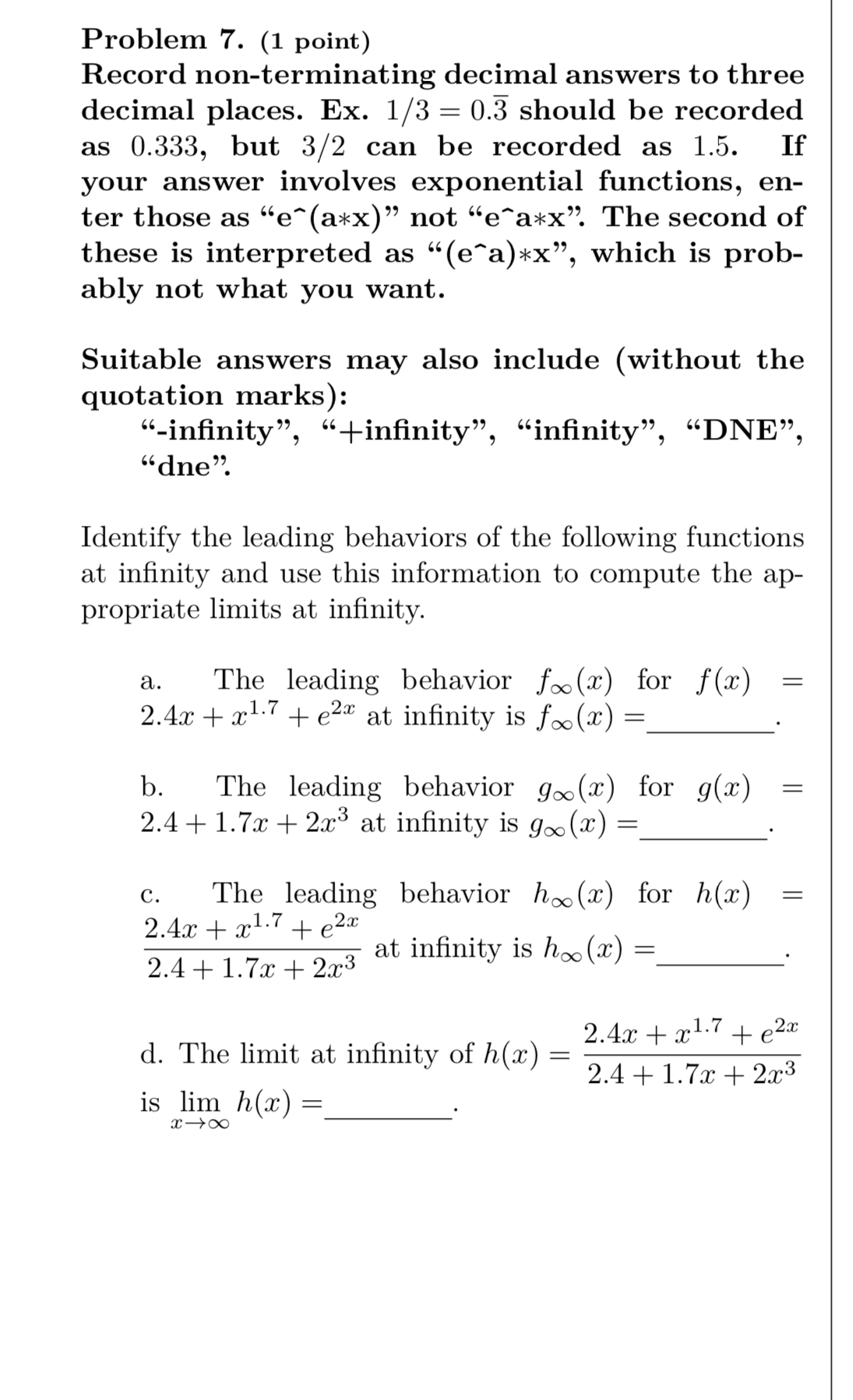 Solved Problem 7. (1 ﻿point)Record non-terminating decimal | Chegg.com