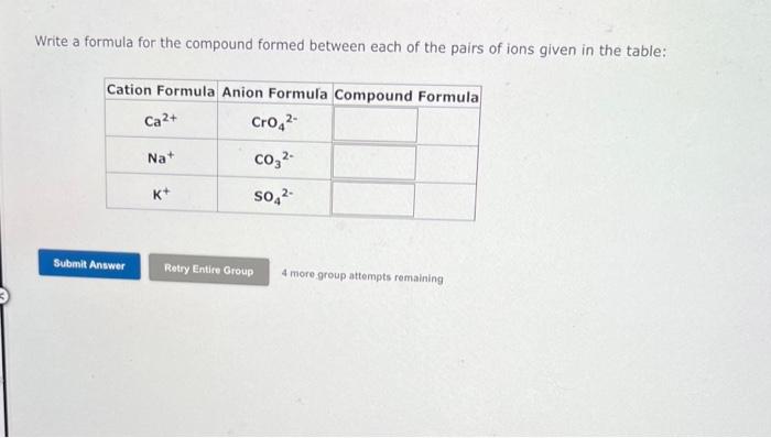 Solved Write a formula for the compound formed between each | Chegg.com
