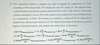 Solved Two separation columns in sequence are used to | Chegg.com