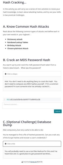 Hash Cracking... In this actovicy you wil carry out a | Chegg.com