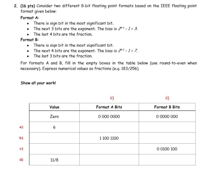 2. (16 pts) Consider two different 8-bit floating | Chegg.com