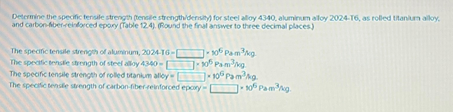 Solved Determine the specific tensile strength (tensile | Chegg.com
