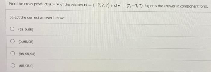 Solved Find the cross product u x v of the vectors u = | Chegg.com