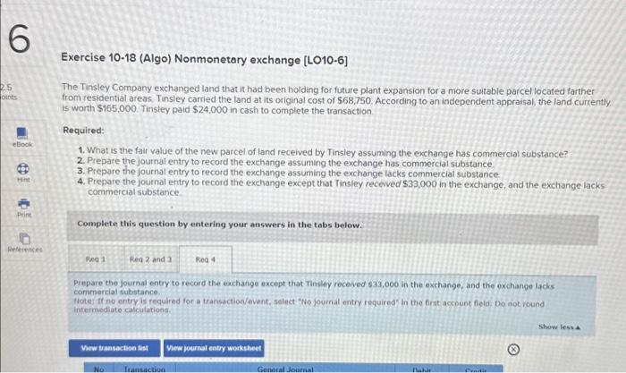 Solved Exercise 10-18 (Algo) Nonmonetary exchange [LO10-6] | Chegg.com
