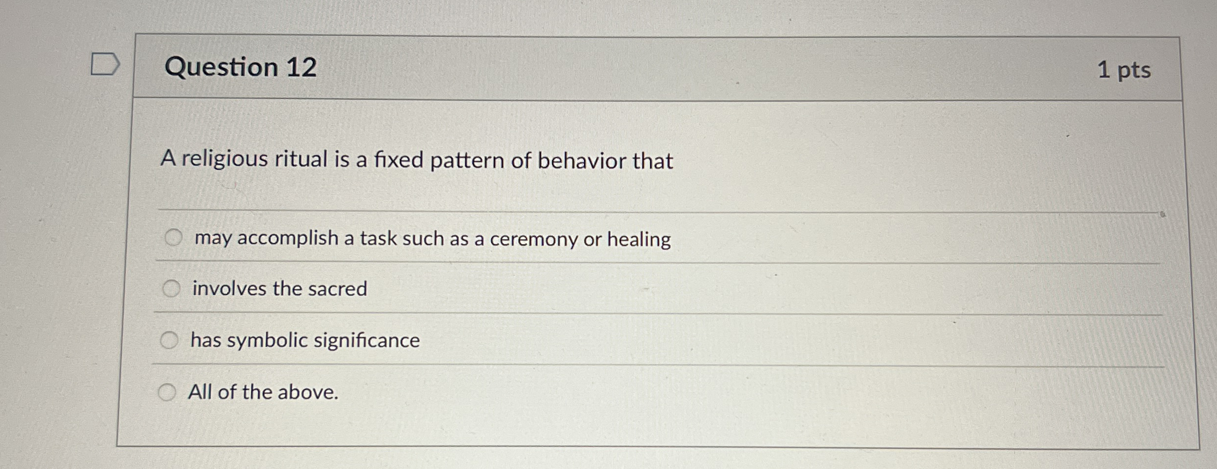 Solved Question 121 ﻿ptsA religious ritual is a fixed | Chegg.com