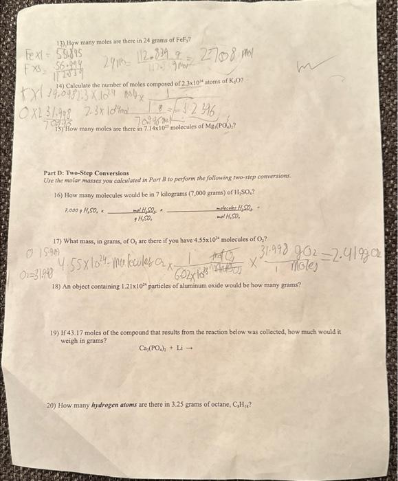 Solved 601: Mole Conversions Part A: The Mole 1) In the | Chegg.com