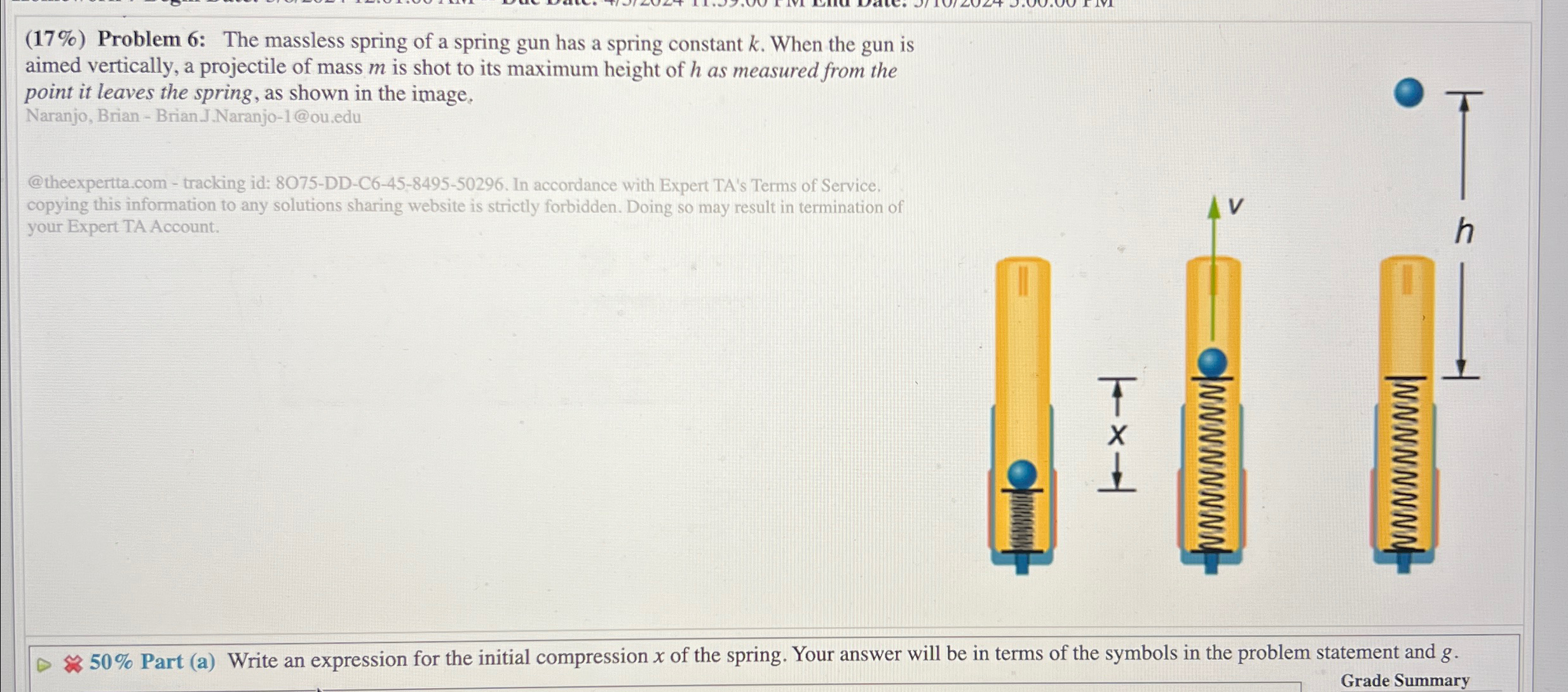 Solved (17%) ﻿Problem 6: The massless spring of a spring gun | Chegg.com