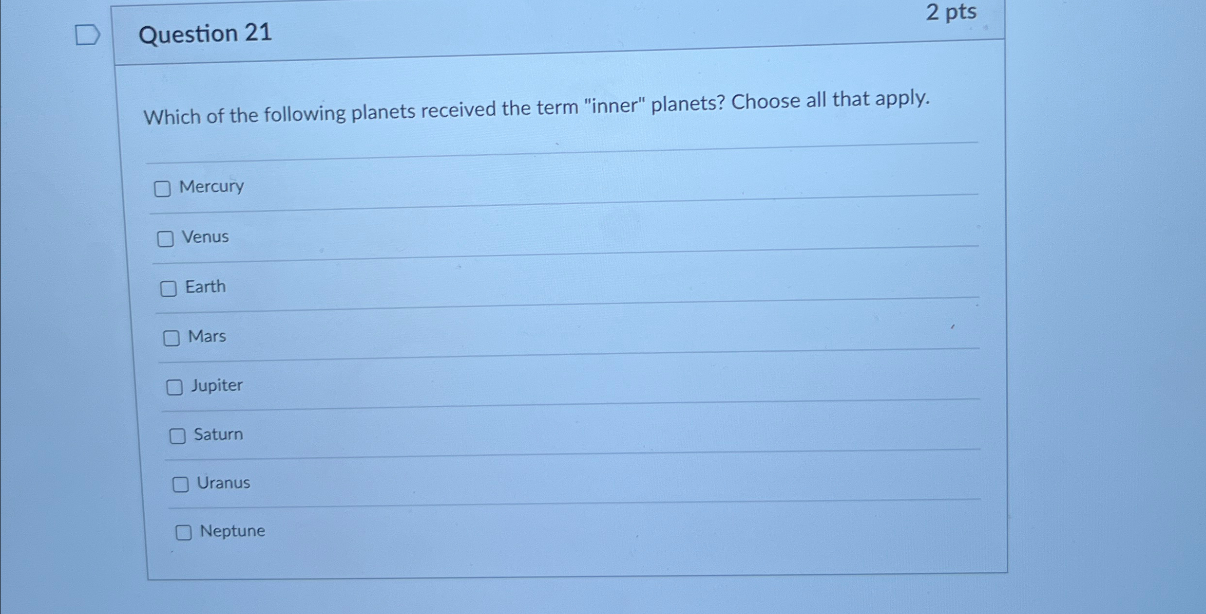 Solved Question 212 ﻿ptsWhich of the following planets | Chegg.com