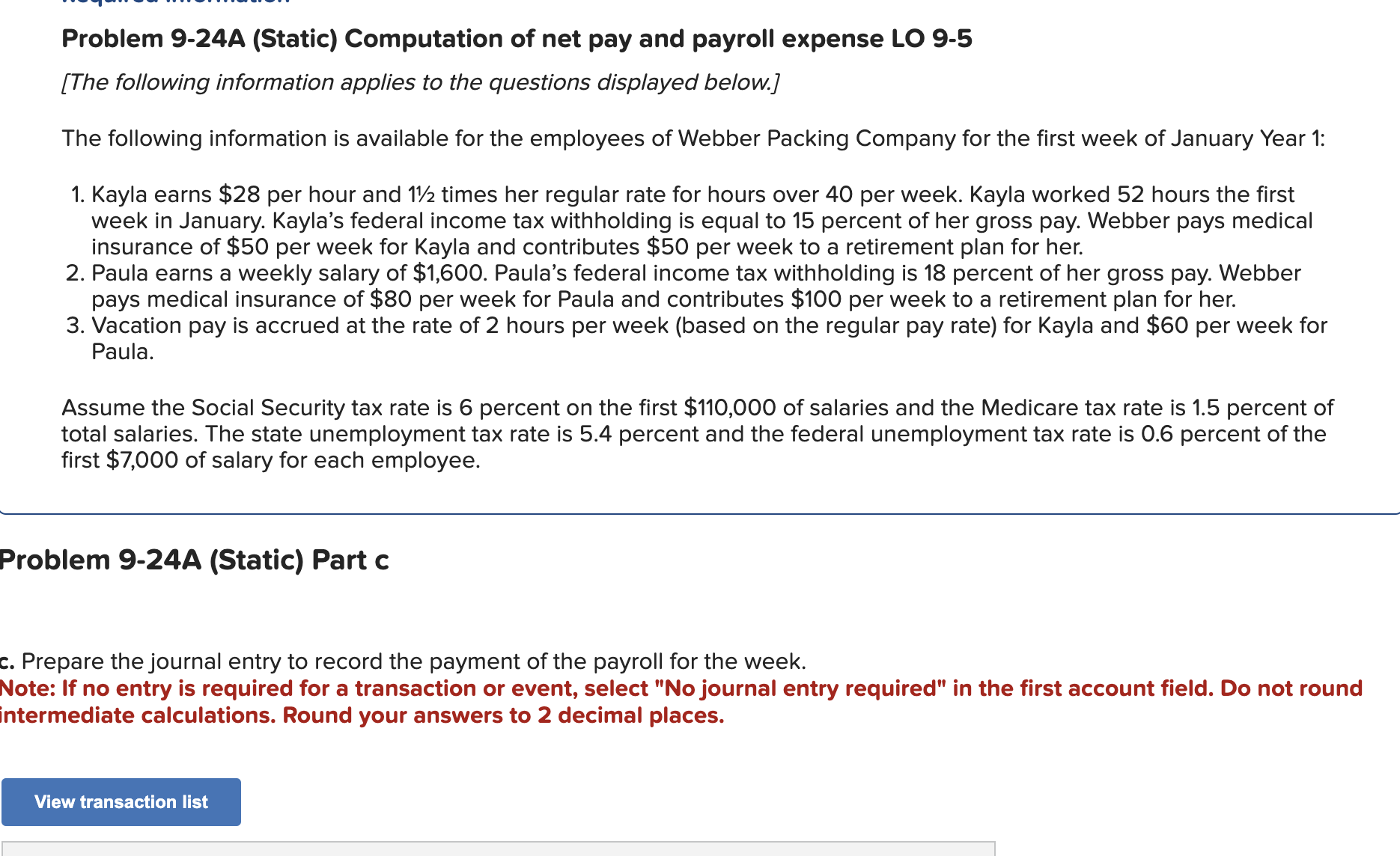 Solved by an EXPERT Problem 9-24A (Static) ﻿Computation of net pay and | Chegg.com