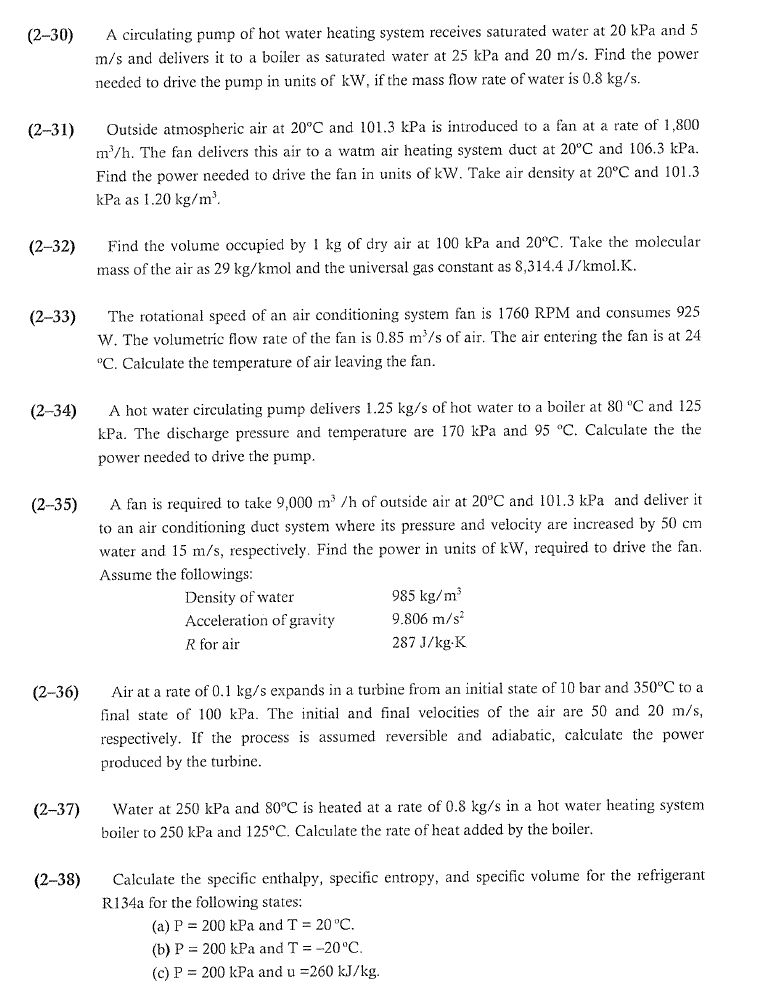 Solved (2-30) ﻿A circulating pump of hot water heating | Chegg.com