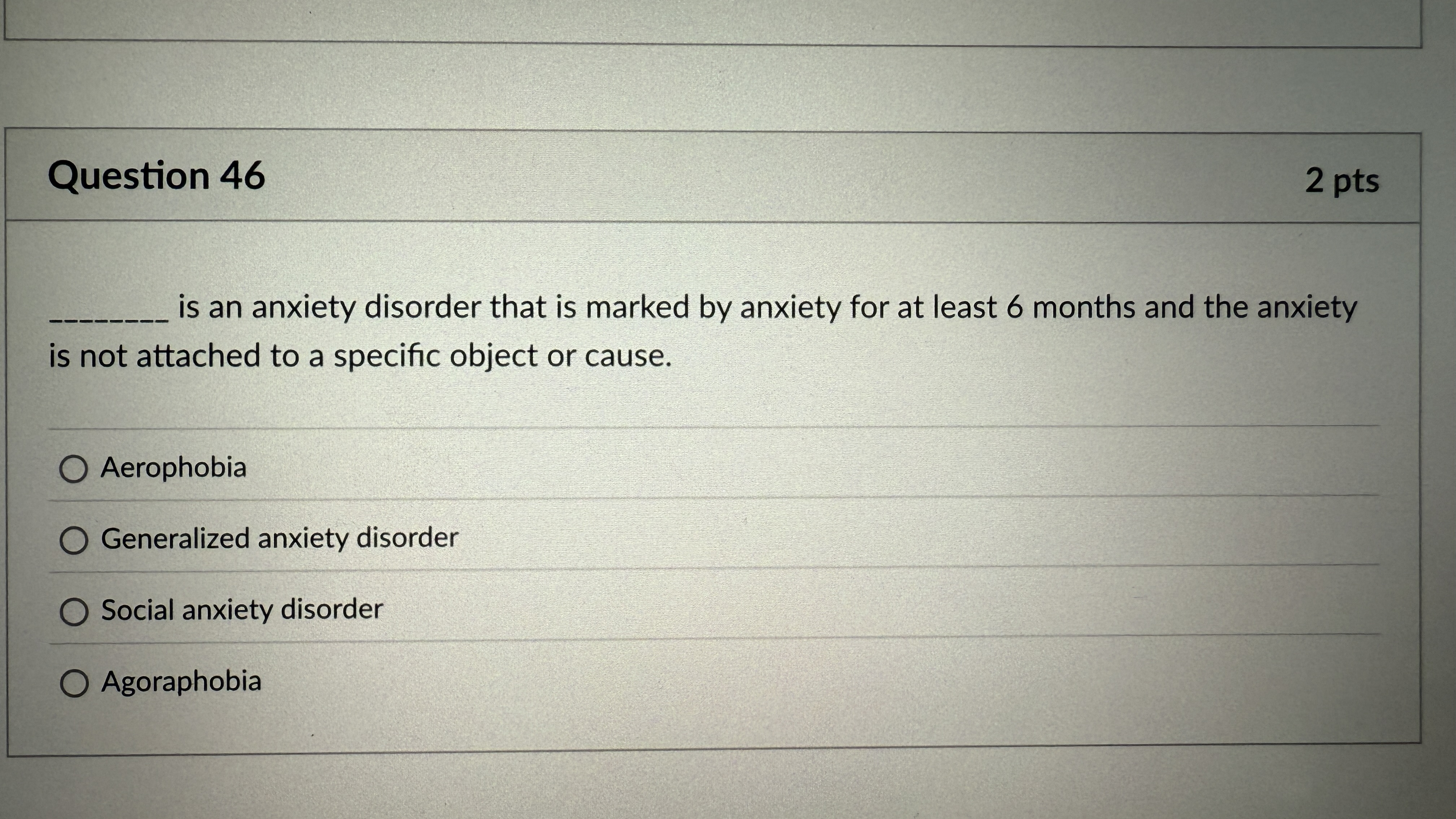 Solved Question 46is an anxiety disorder that is marked by | Chegg.com