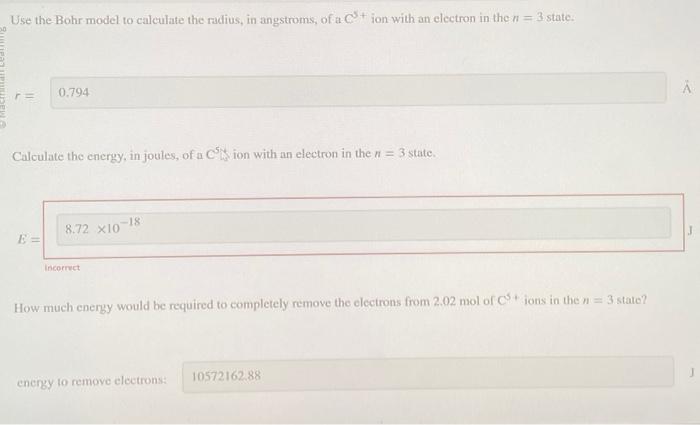 Solved Use the Bohr model to calculate the radius, in | Chegg.com