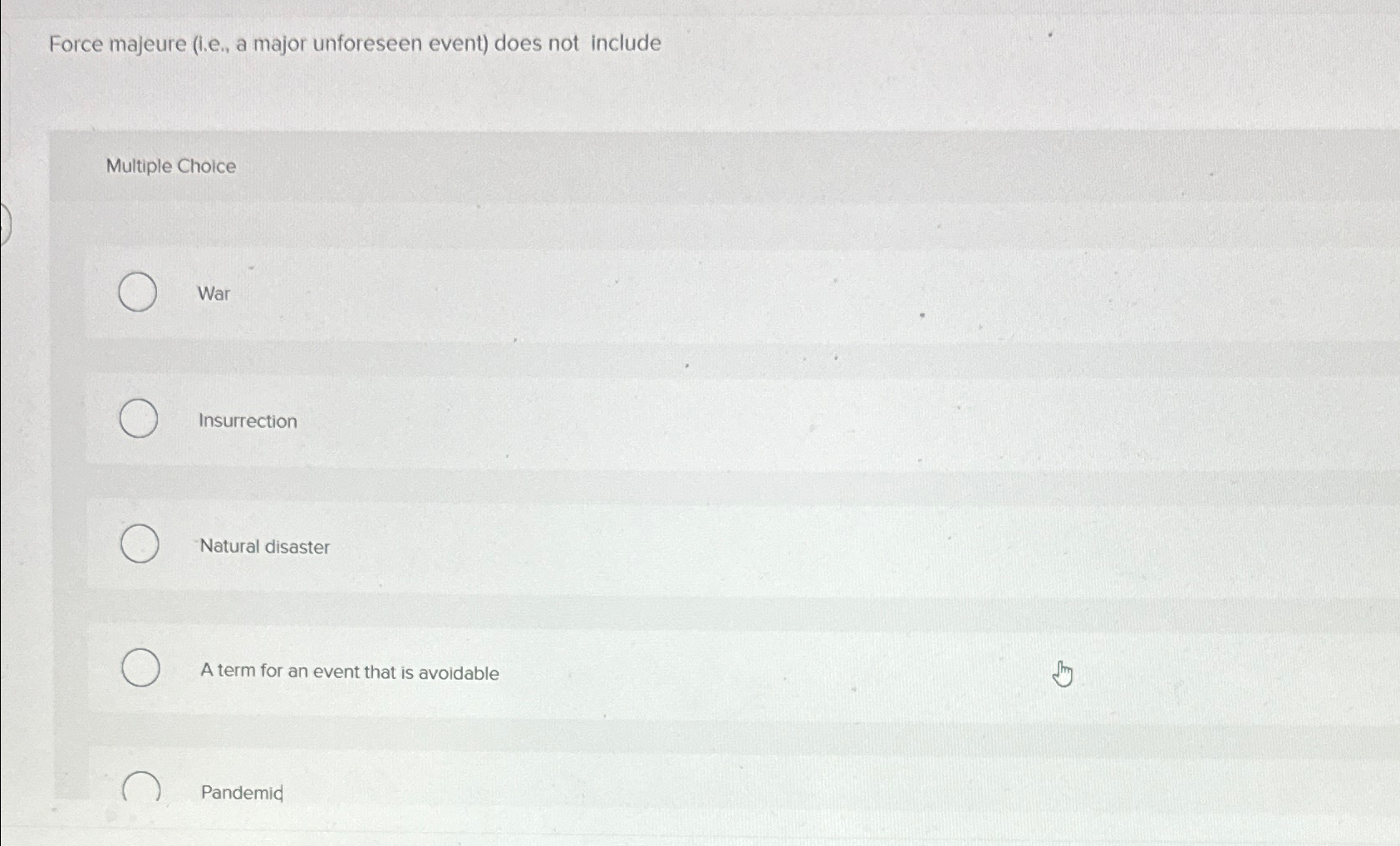 Solved Force majeure (i.e., ﻿a major unforeseen event) ﻿does | Chegg.com