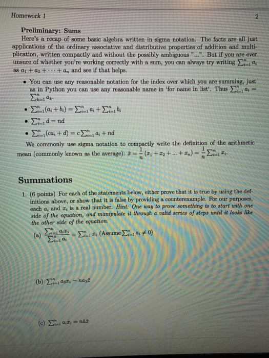 Solved Homework 1 2 Preliminary: Sums Here's a recap of some | Chegg.com